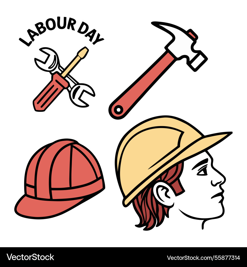 Labour day tools and worker Royalty Free Vector Image