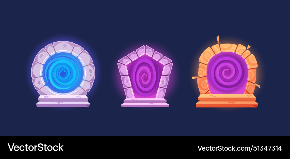 Magic portals blue purple and orange Royalty Free Vector