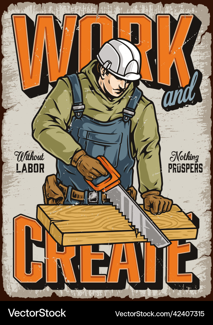 Creative vertical poster with carpenter Royalty Free Vector