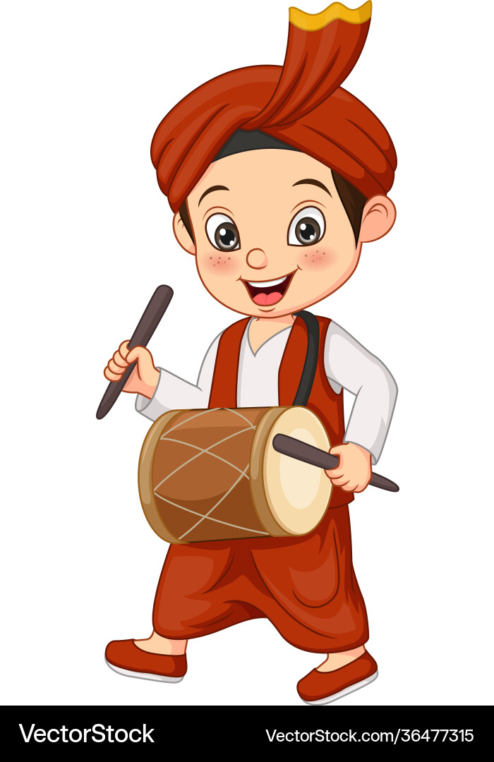Happy Punjabi Boy with Dhol Royalty Free Vector Image