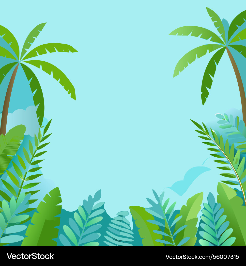 Lush tropical paradise setting with palm trees Vector Image