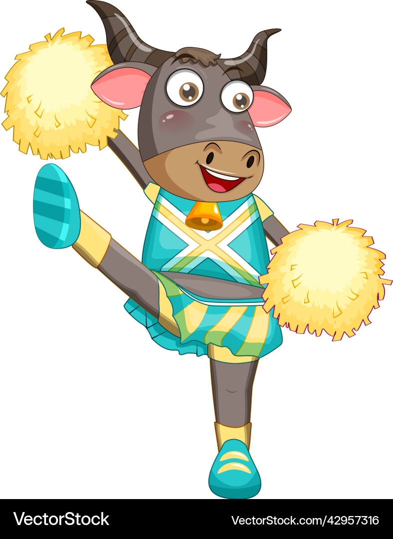 Cheerleader buffalo cartoon character Royalty Free Vector