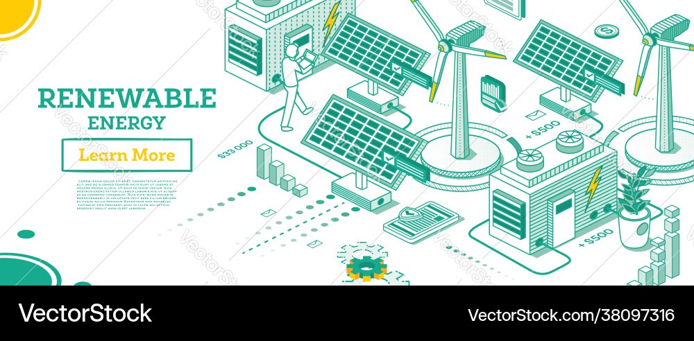 Renewable green energy isometric concept isolated Vector Image