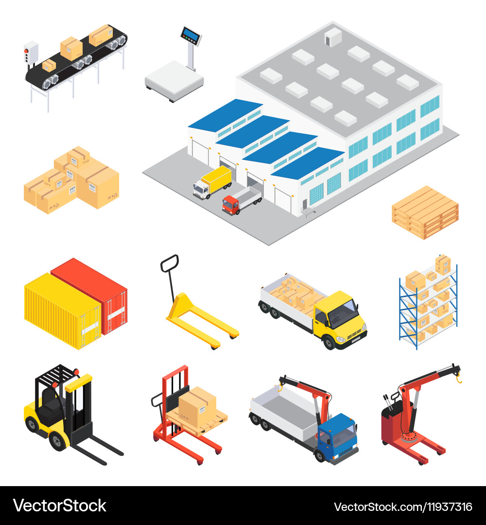 Warehouse isometric icon set Royalty Free Vector Image