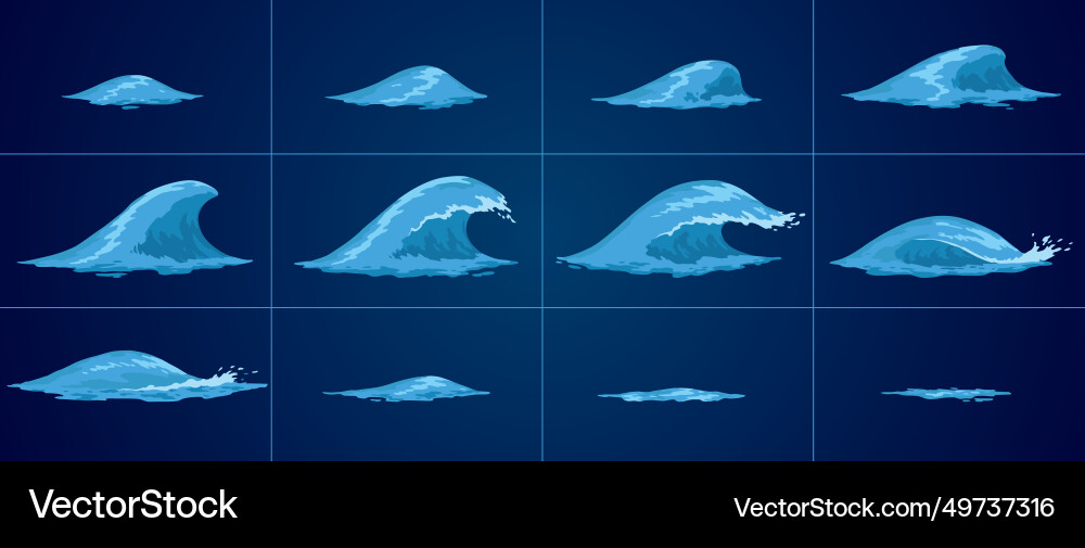 Water Wave Animation Frames Royalty Free Vector Image