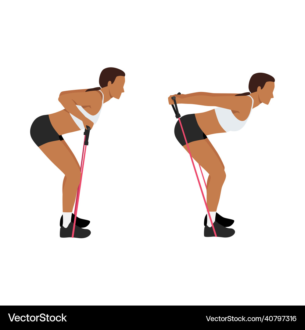 Woman doing tricep kickbacks resistance band Vector Image