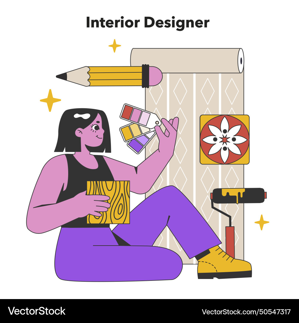 Artistic interior designer selecting patterns Vector Image
