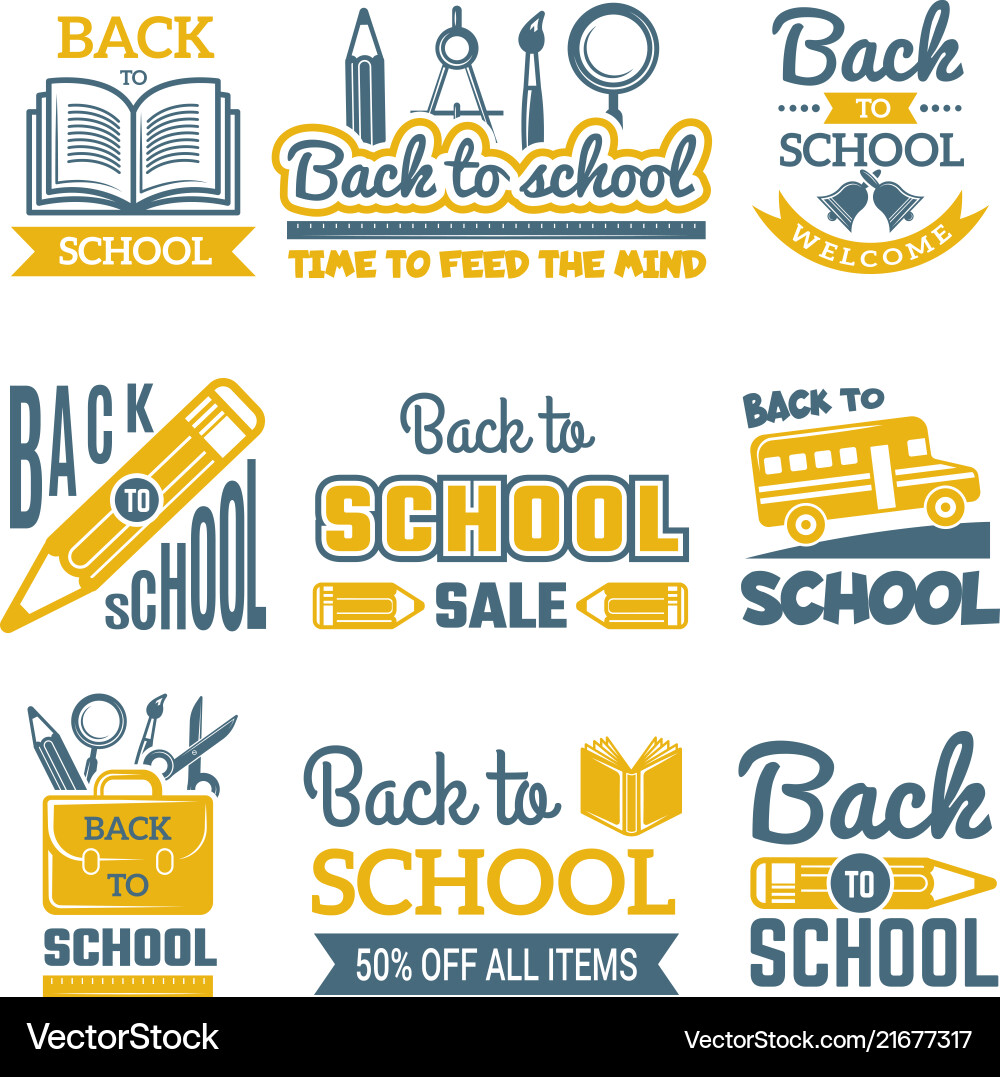 Back to school labels set monochrome Royalty Free Vector