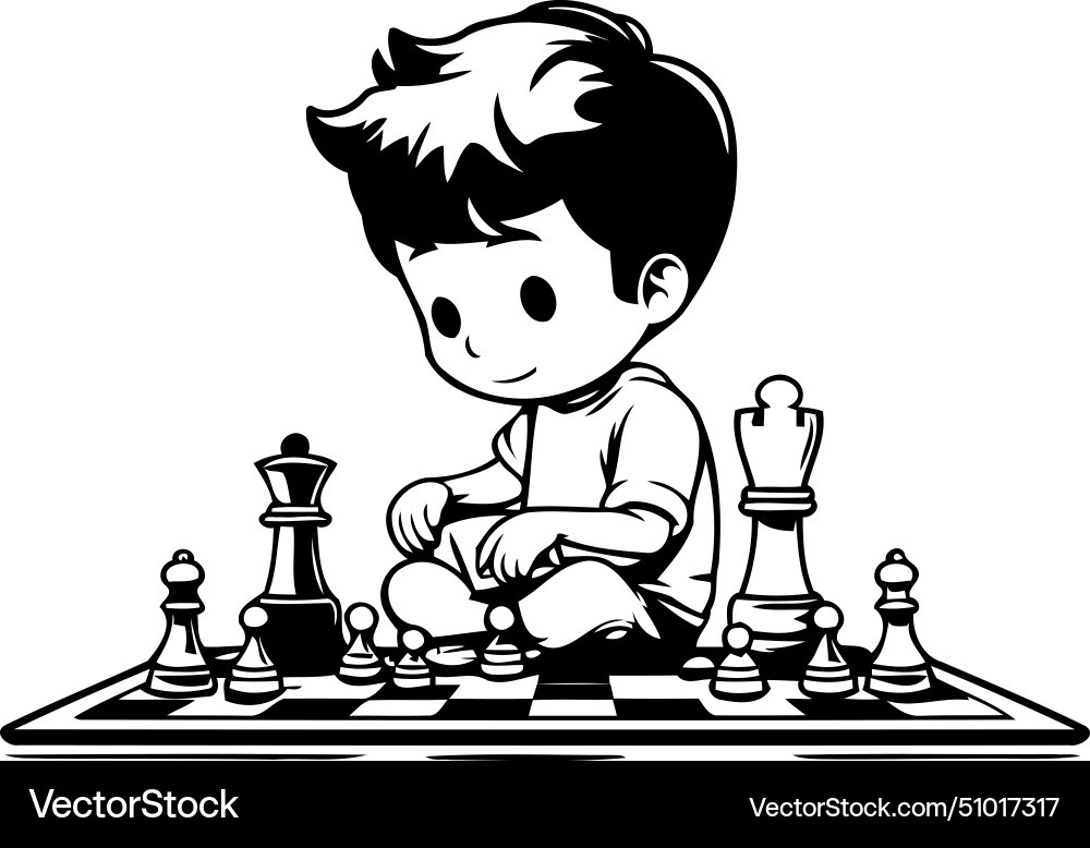 Cartoon boy playing chess Royalty Free Vector Image
