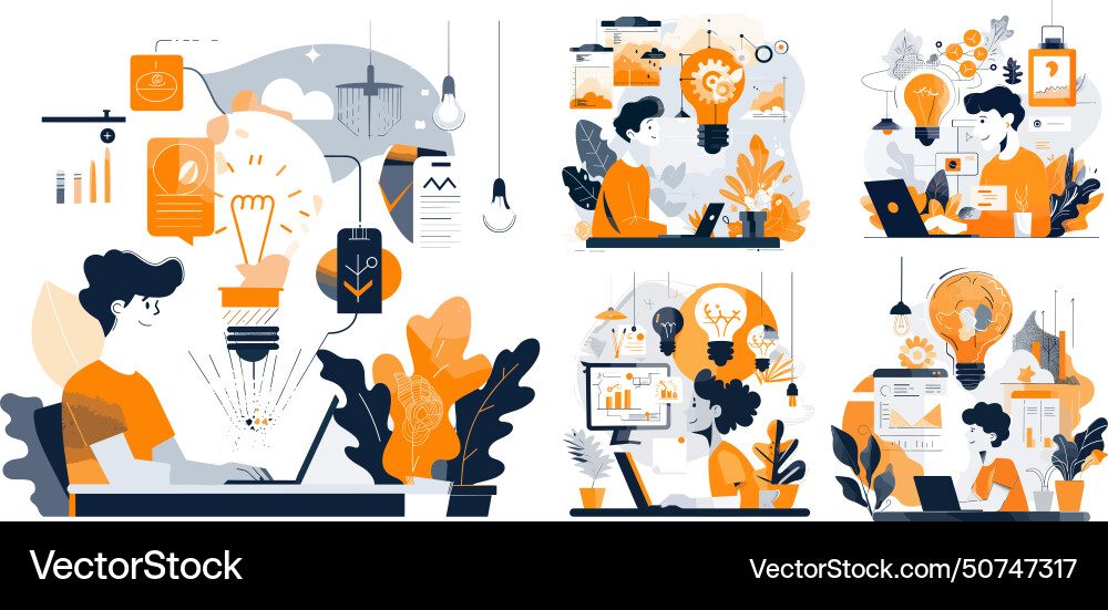 Creative process scenes minimalistic cartoon Vector Image