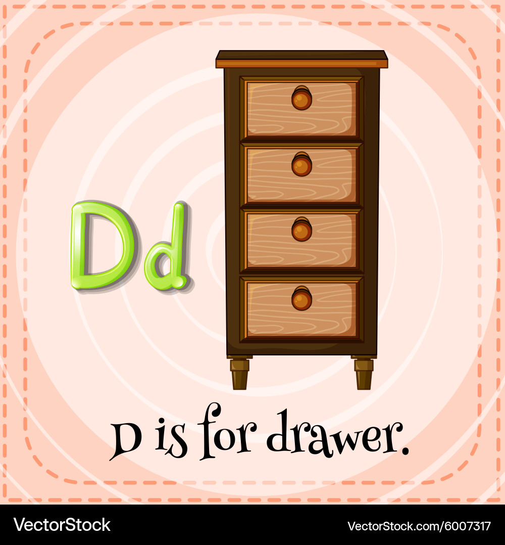 Flashcard Buchstabe d ist für Schublade Vektorbild