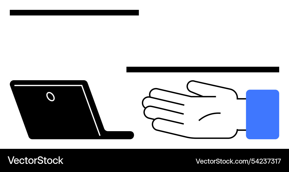 Hand reaching for a laptop on minimalist Vector Image