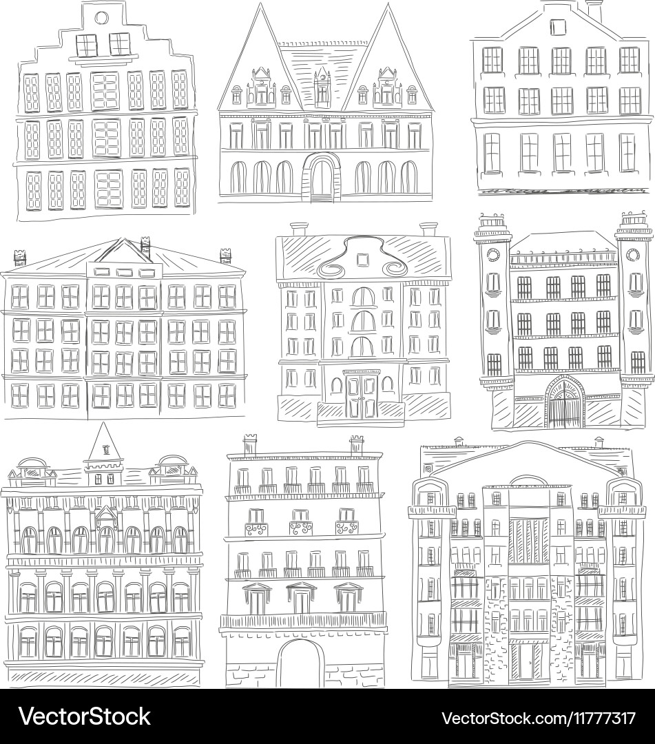 Historic old buildings line style outline Vector Image