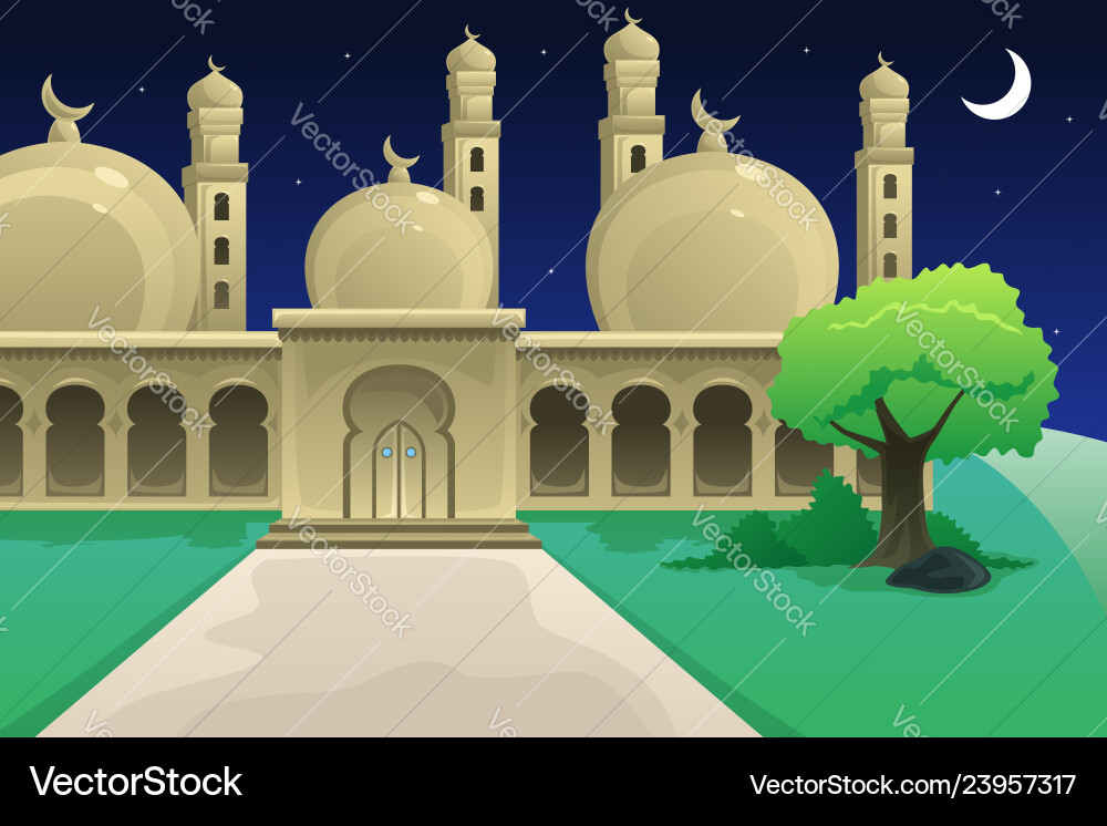 Islamic mosque at night time Royalty Free Vector Image