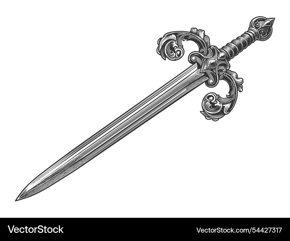 Ornamental sword engraving sketch Royalty Free Vector Image