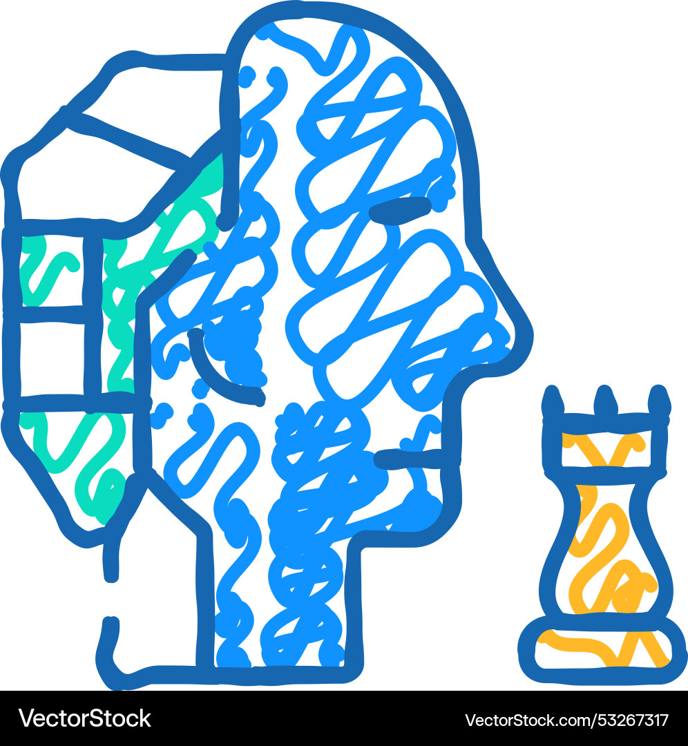 Robot head brain play chess icon doodle Royalty Free Vector