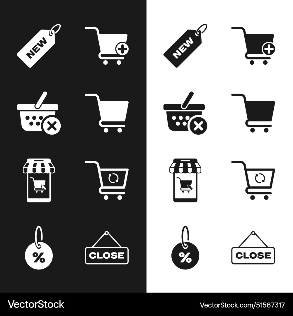 Set shopping cart remove basket price Royalty Free Vector