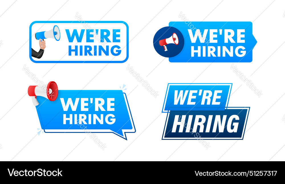 We are hiring text with megaphone label set Vector Image