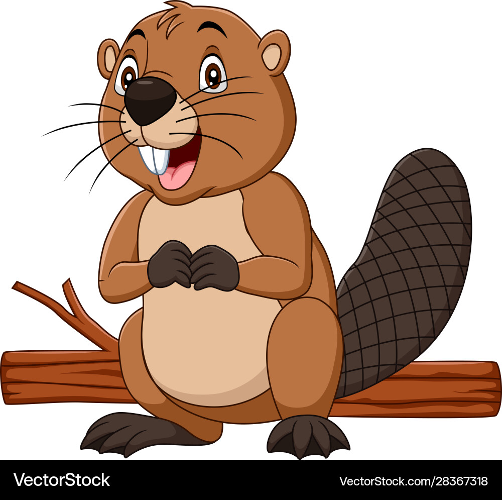 Cartoon happy beaver with wood Royalty Free Vector Image