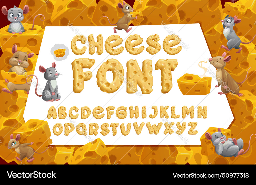 Cheese font cheesy typeface gouda alphabet Vector Image