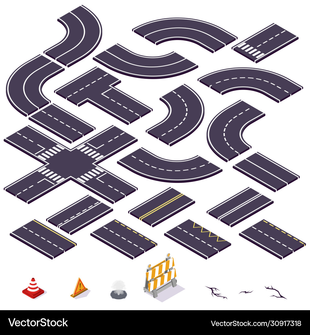 Isometric road elements Royalty Free Vector Image Isometric road elements Royalty Free Vector Image