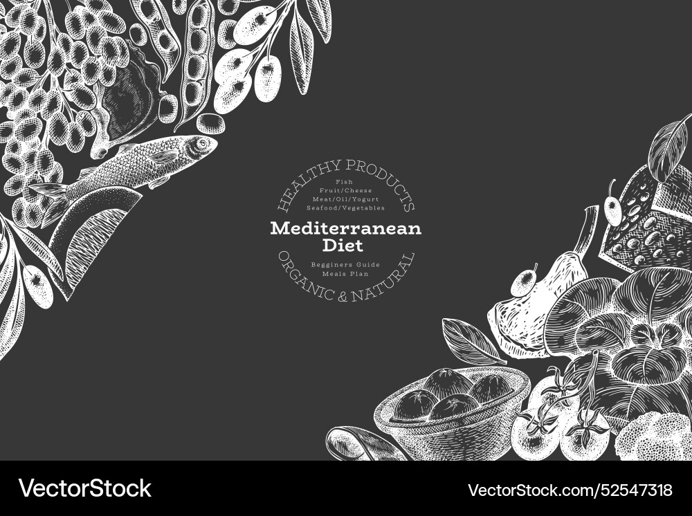 Mediterranean cuisine design template hand drawn Vector Image