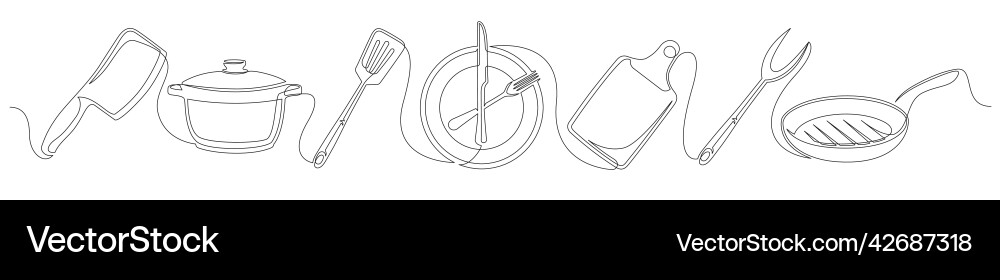 Set of continuous one line drawing a kitchen Vector Image