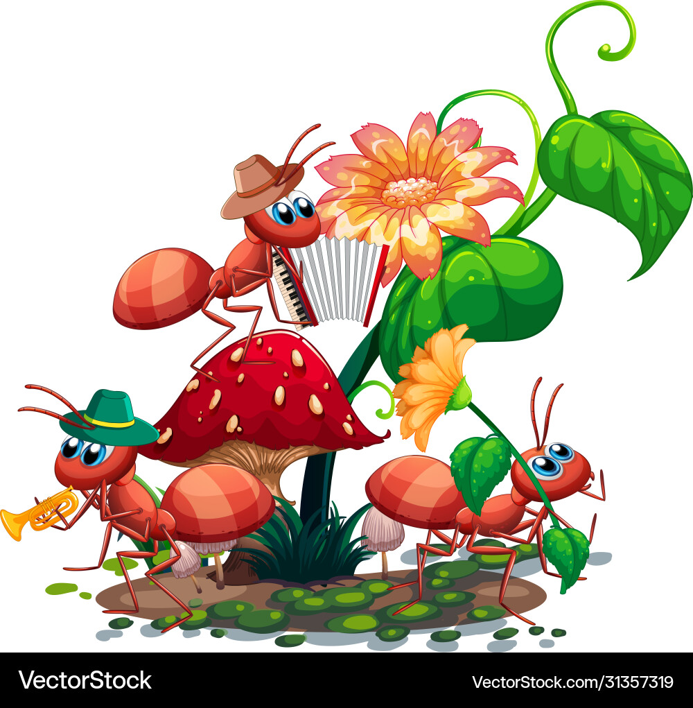 Musician ants in nature Royalty Free Vector Image