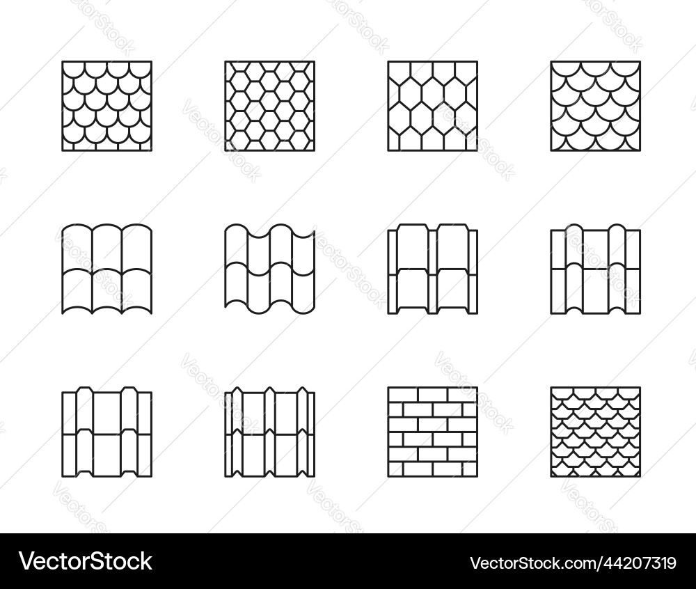 Roof tile icons isolated overlap sheets Royalty Free Vector