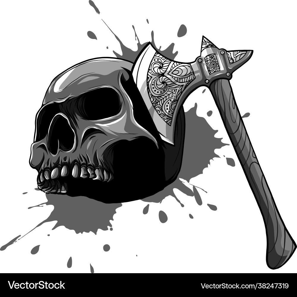 Skull head murdered ax Royalty Free Vector Image
