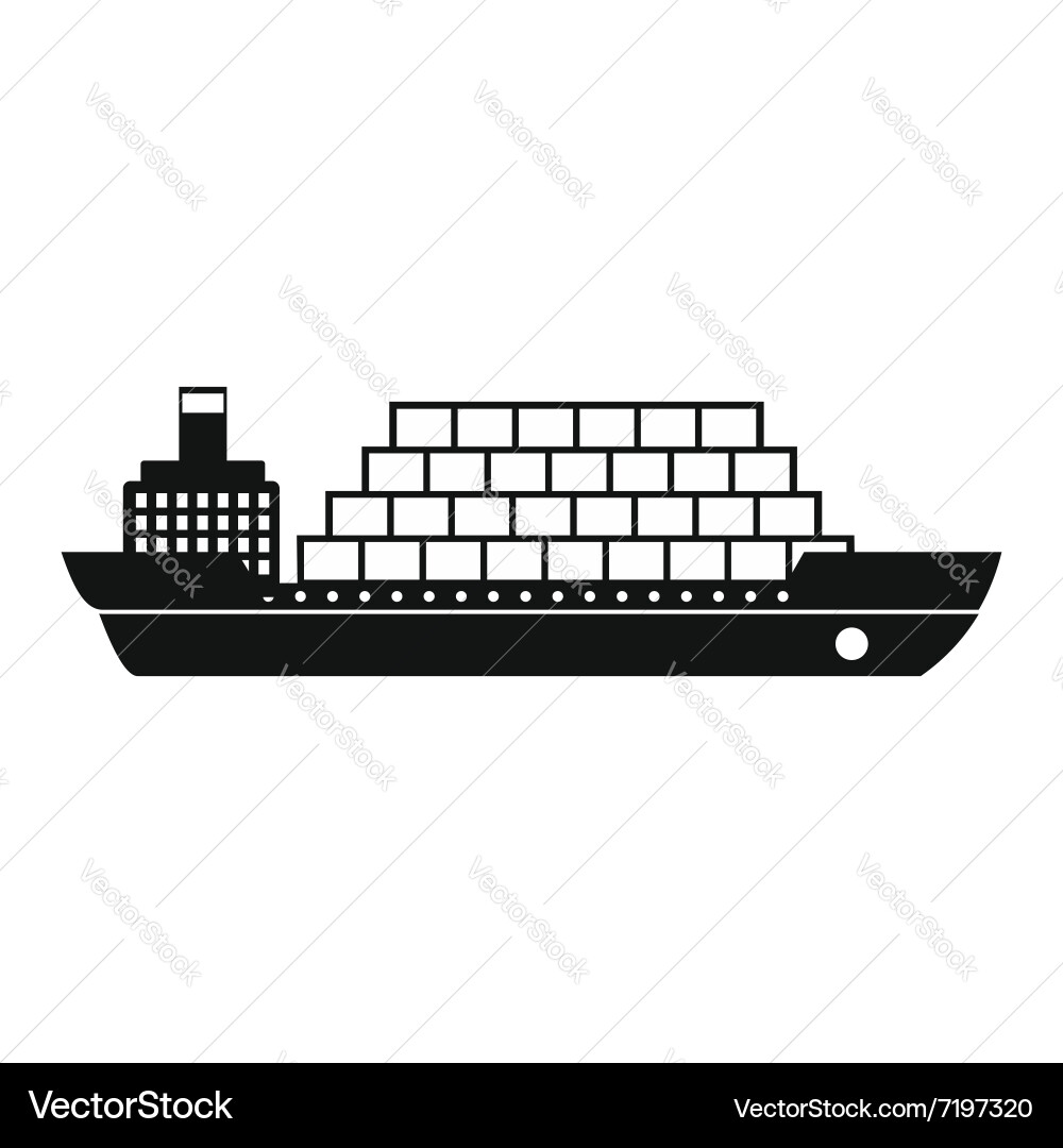 Cargo ship flat black simple icon Royalty Free Vector Image