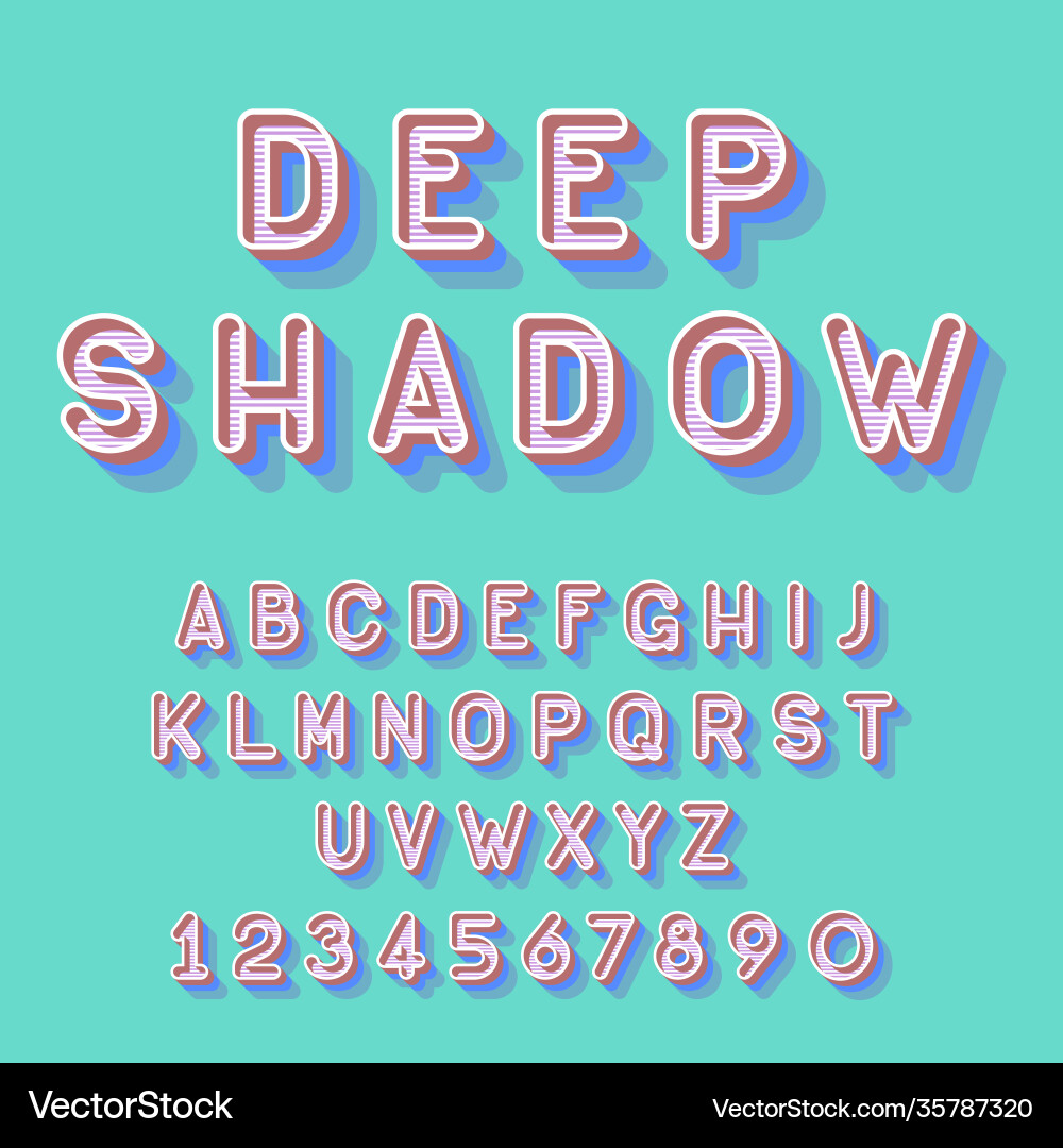 Coole tief isometrische Schrift Buchstaben Zahlen Vektorbild