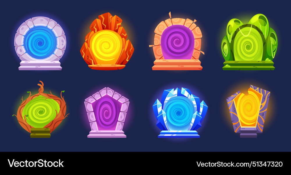 Eight mystical magic portals each uniquely Vector Image