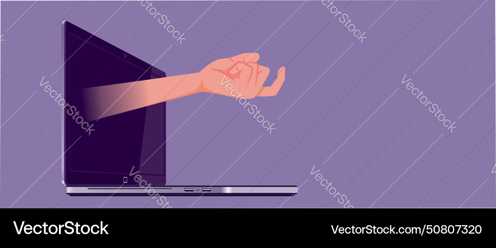 Hand making a calling gesture through laptop Vector Image