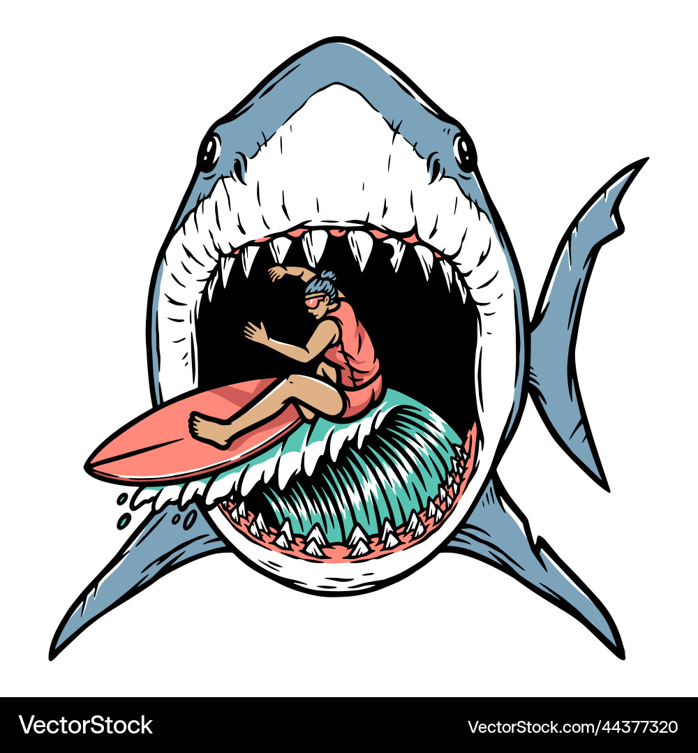 Surfing in danger hand drawn Royalty Free Vector Image