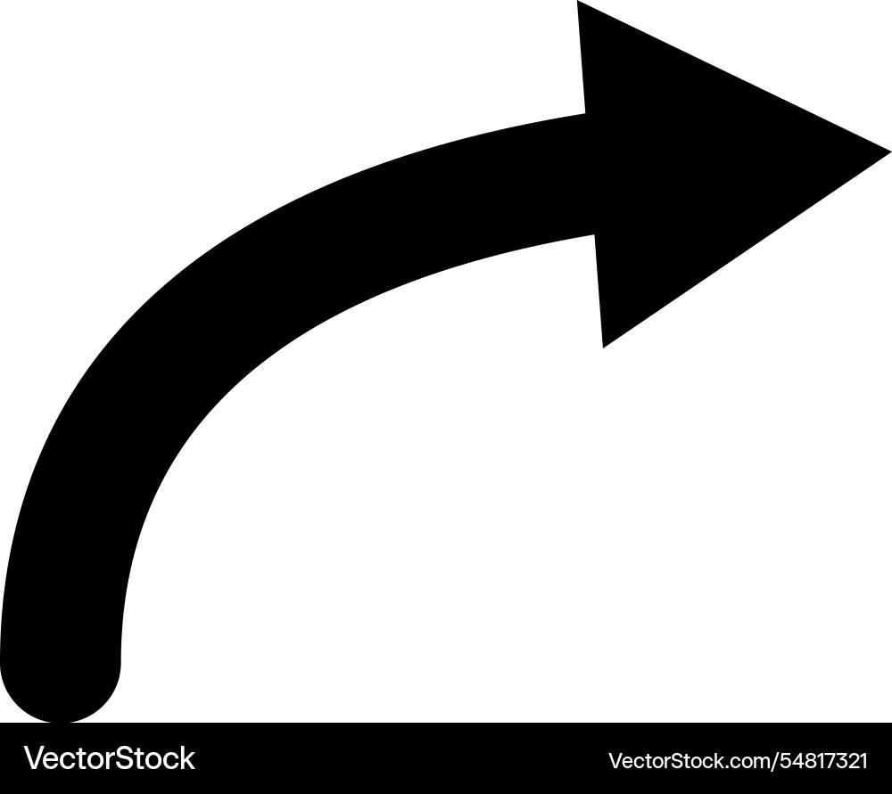 Black curved arrow pointing right against a clean Vector Image