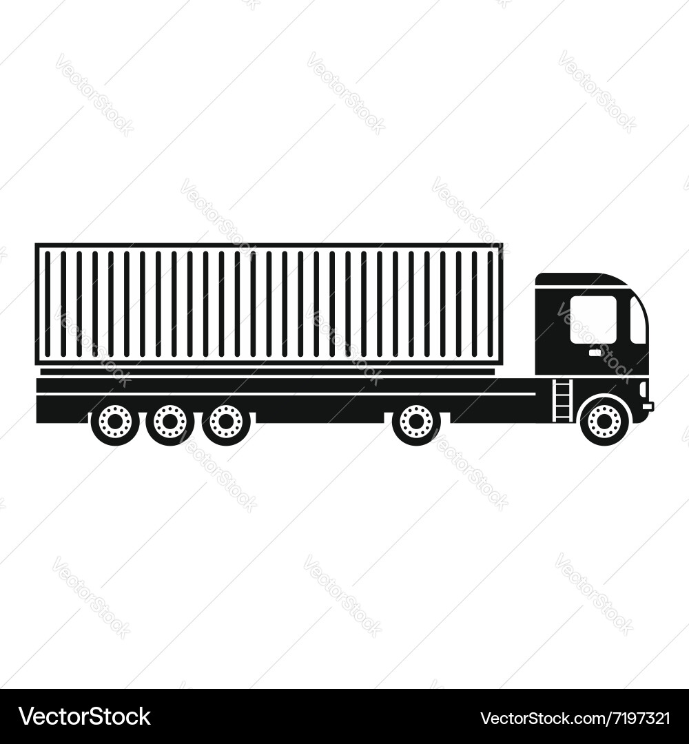 Container at the dock with truck black simple icon