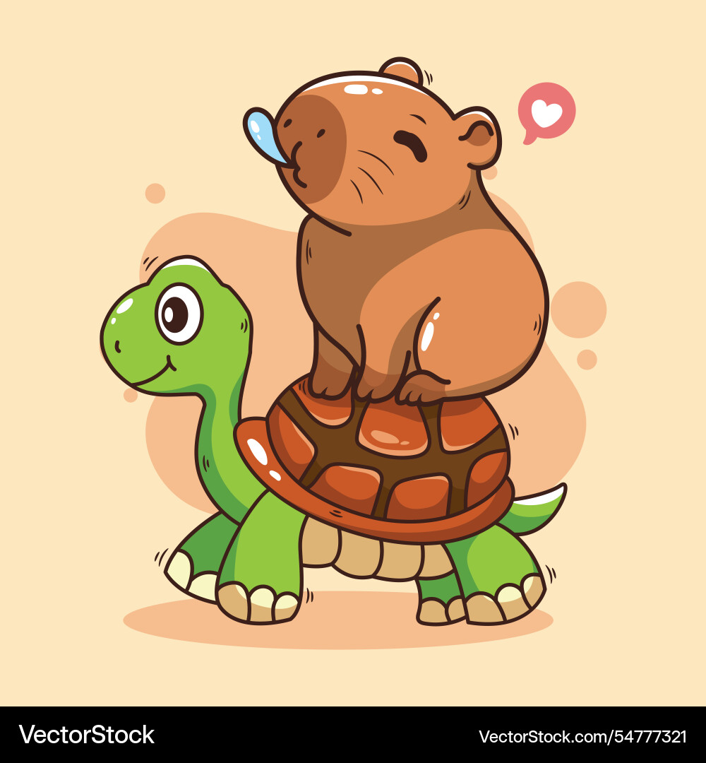 Cute cartoon capybara and turtle Royalty Free Vector Image