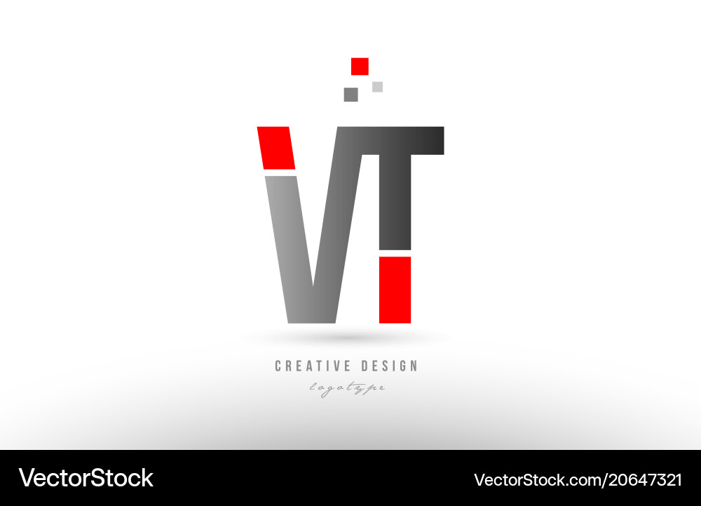 Red grey alphabet letter vt v t logo combination Vector Image