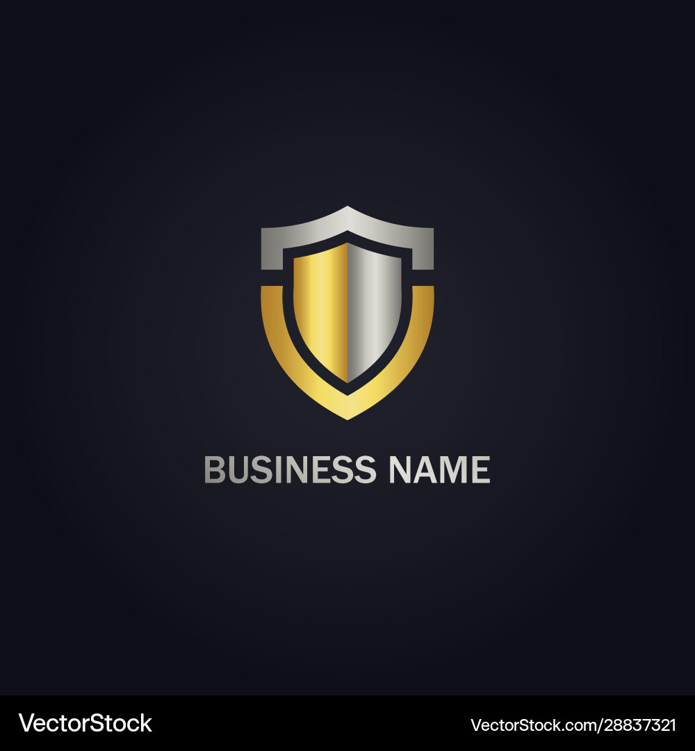 Shield safe protection gold logo Royalty Free Vector Image