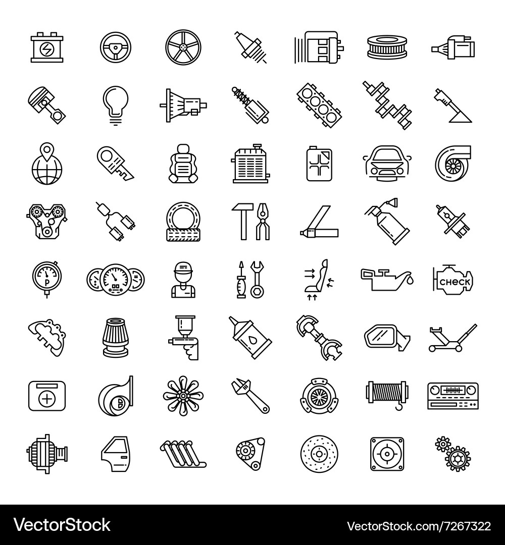 Car parts line icons set Royalty Free Vector Image