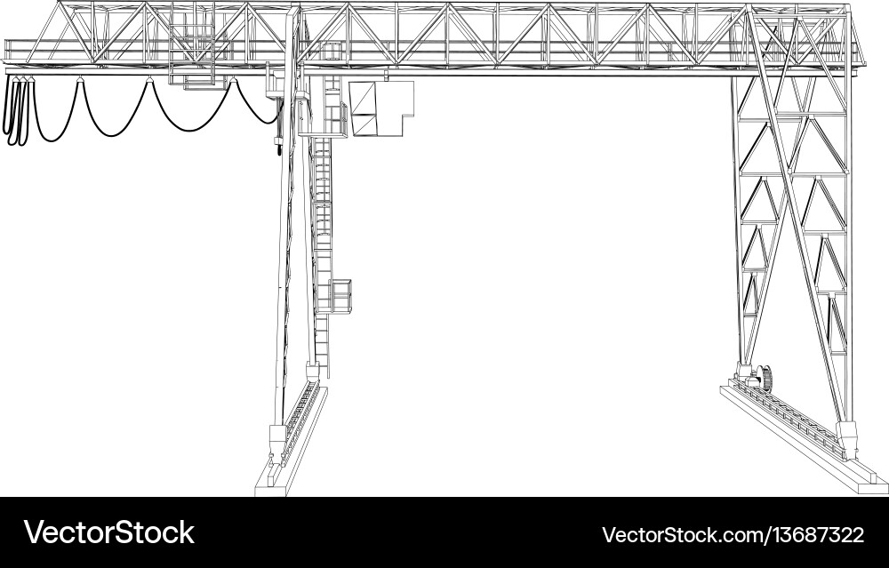 Gantry crane wire-frame rendering of 3d Royalty Free Vector
