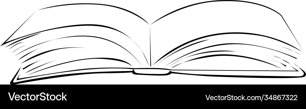 Open book - black line sketch Royalty Free Vector Image