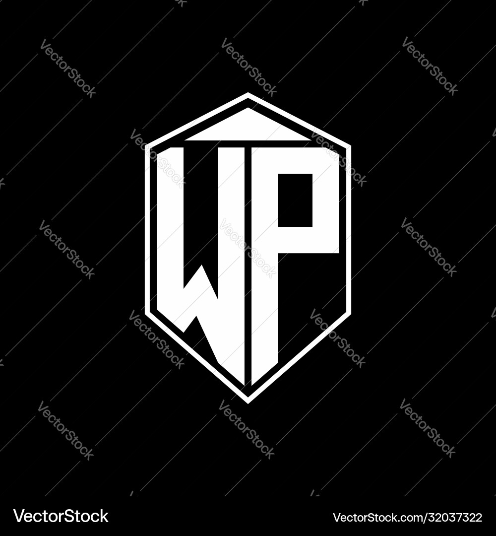Wp logo monogram with emblem shape combination Vector Image