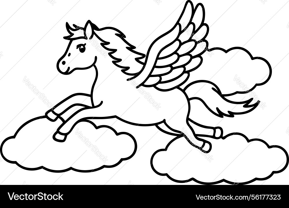Flying pegasus line art mythical winged horse Vector Image