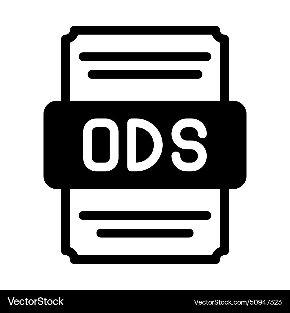 Ods spreadsheet file icon with black fill design Vector Image