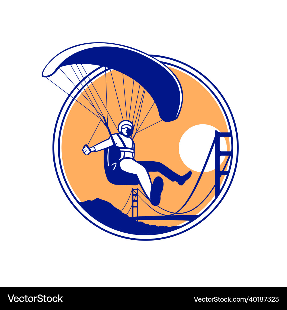 Paraglider paragliding with golden gate bridge Vector Image