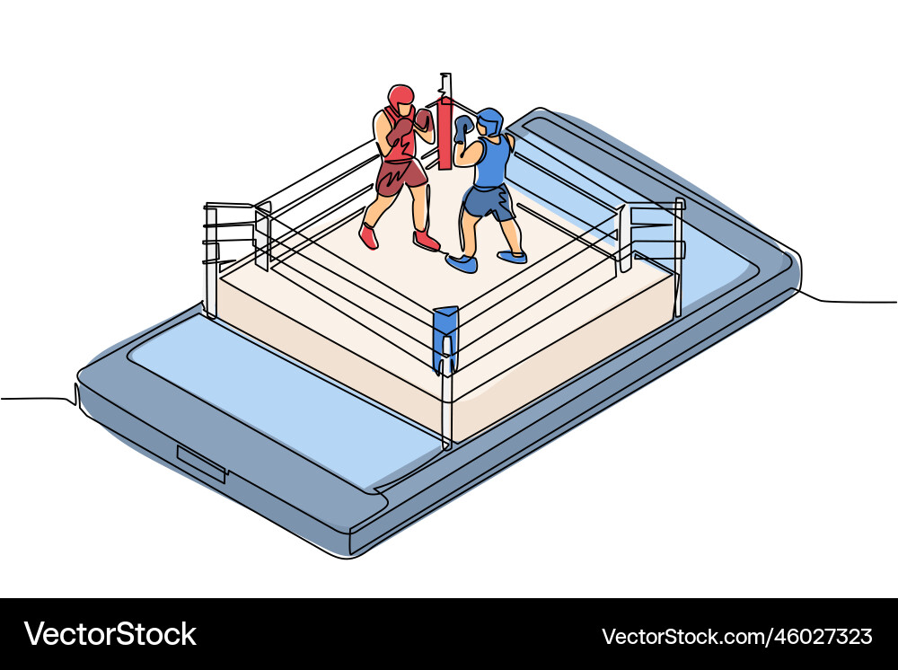 Single continuous line drawing boxing ring Vector Image
