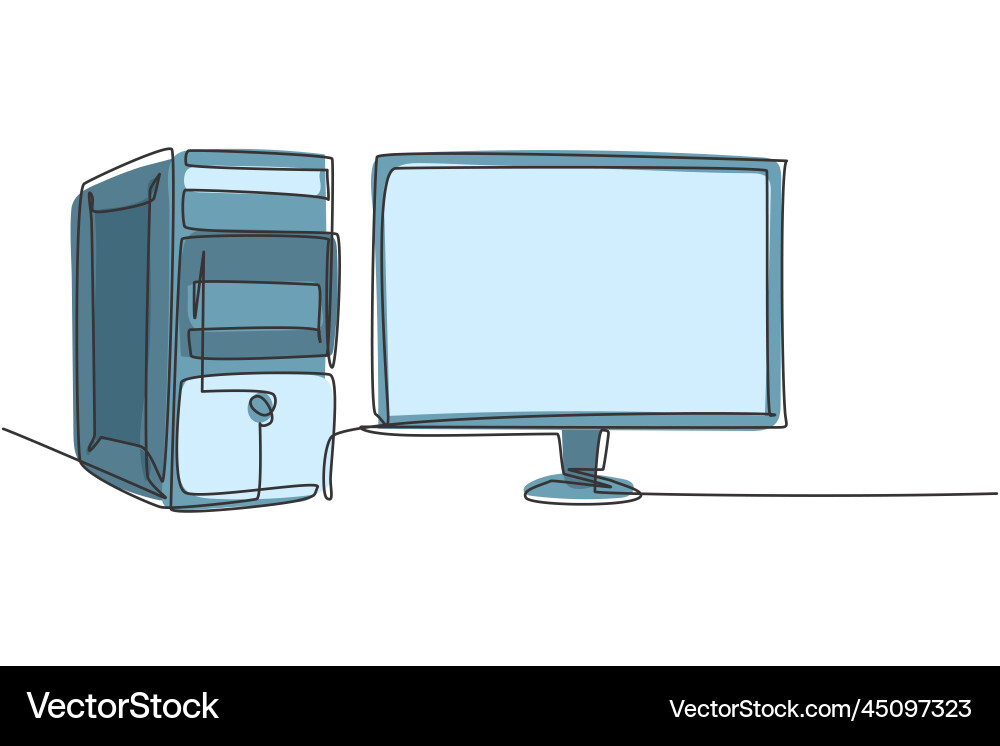 Single continuous line drawing of cpu computer Vector Image