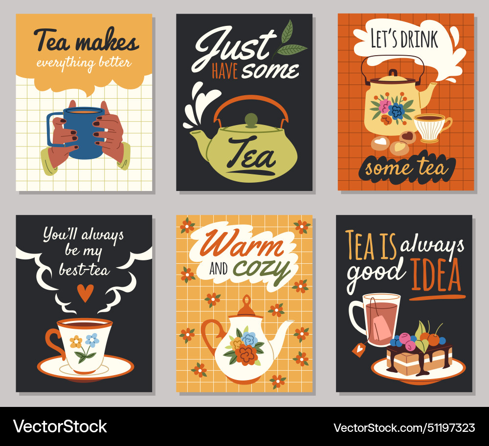 Tea time menu cards cute breakfast posters Vector Image